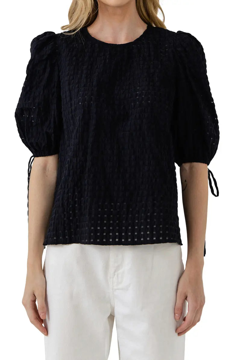 Checked Sheer Puff Sleeve Blouse – 710 Mercantile